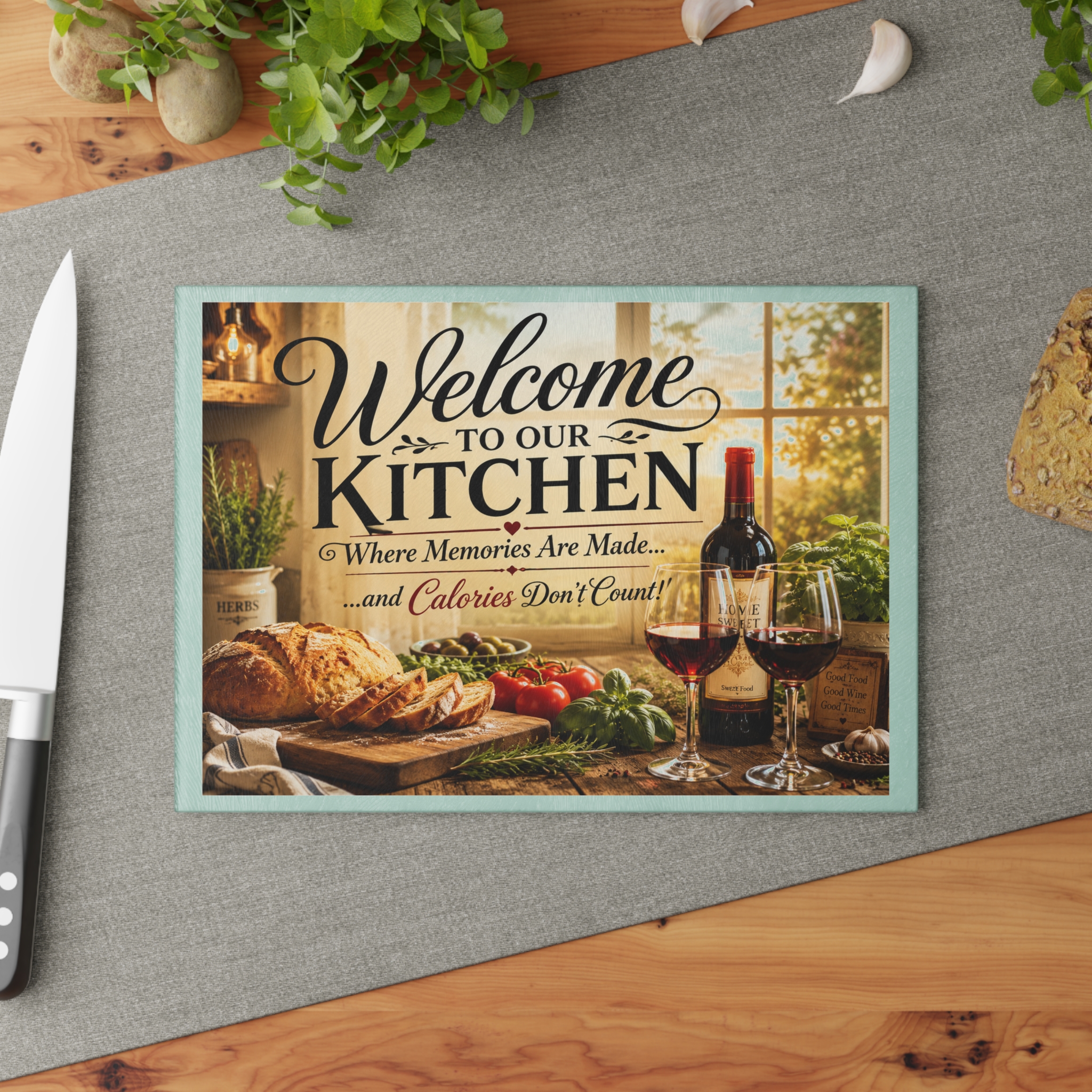 Welcome to Our Kitchen™ Tempered Glass Cutting Board – SassyUSA