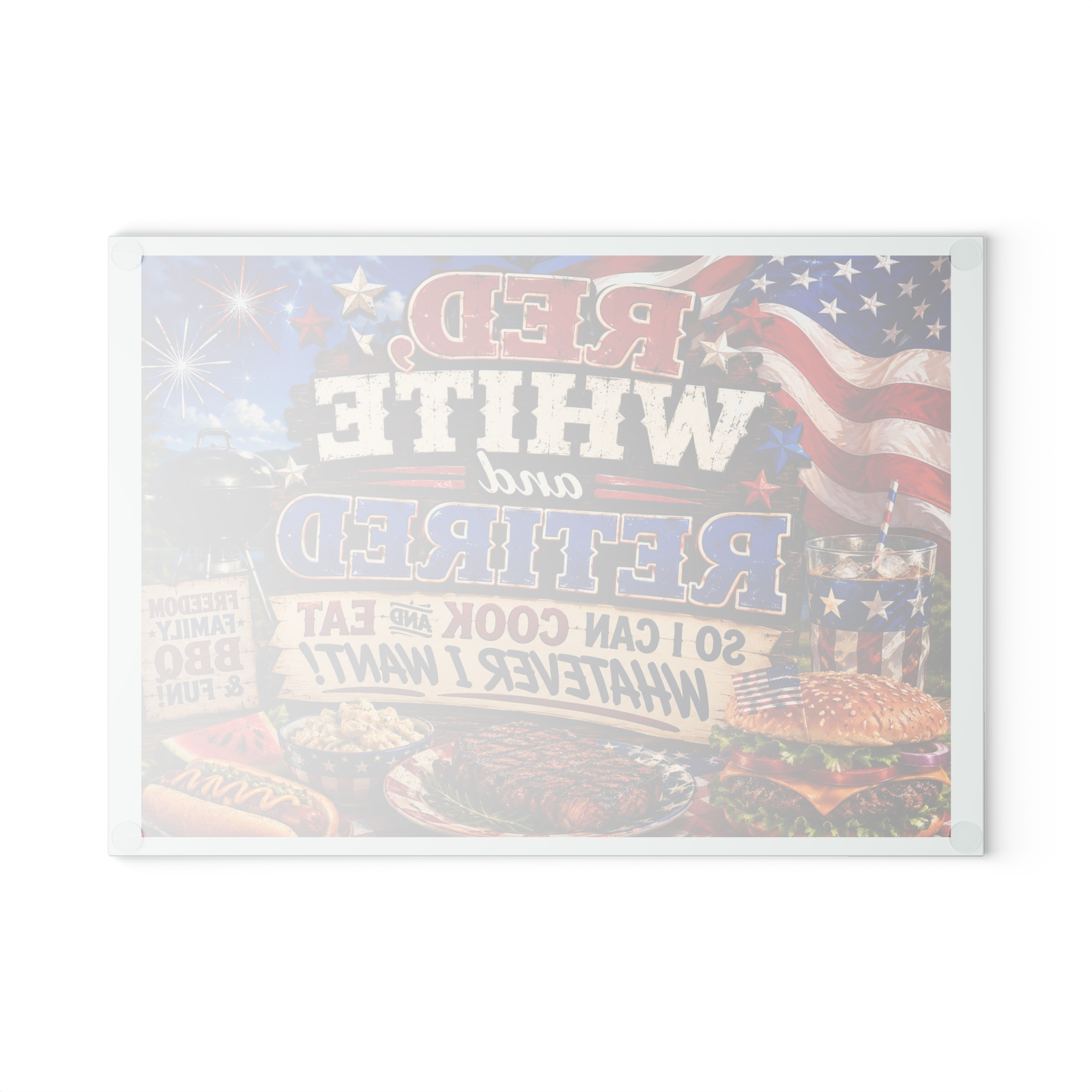 Red, White & Retired ™ Tempered Glass Cutting Board Gather. Grill ...